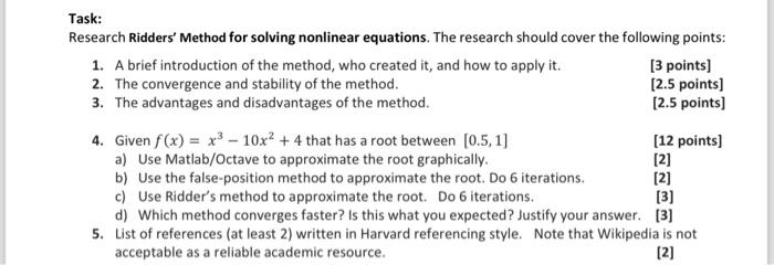 Solved Research Ridders' Method for solving nonlinear | Chegg.com