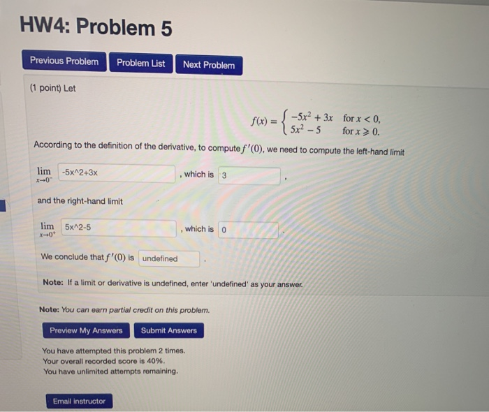 Solved HW4:Problem 5 Previous Problem Problem List Next | Chegg.com