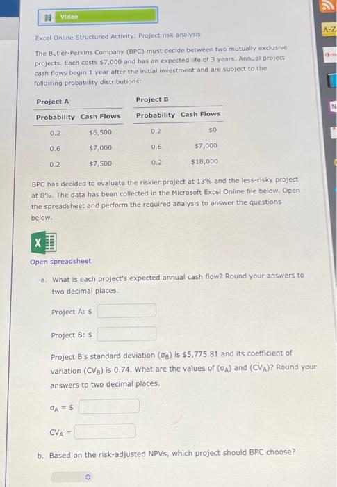 Solved Excel online Structured Activity: Project risk | Chegg.com