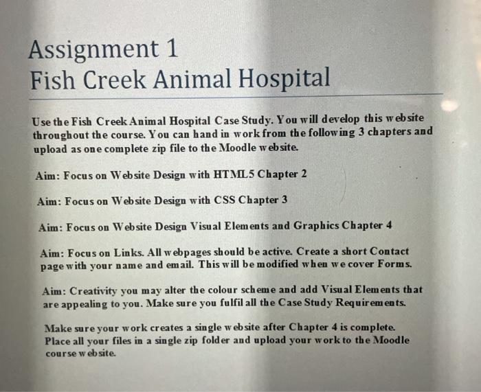 Solved Assignment 2 Fish Creek Animal Hospital You will | Chegg.com