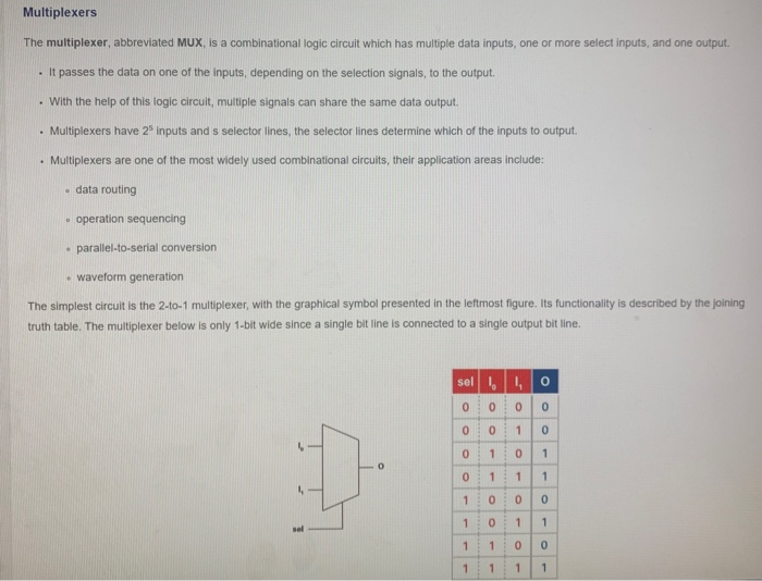 Solved Multiplexers The multiplexer, abbreviated MUX, is a | Chegg.com