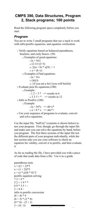 Solved CMPS 390, Data Structures, Program 2, Stack programs; | Chegg.com