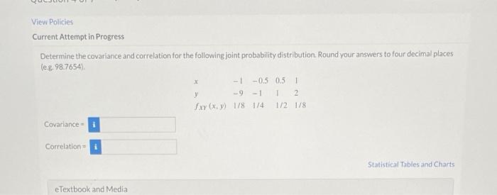 Solved Determine the covariance and correlation for the | Chegg.com
