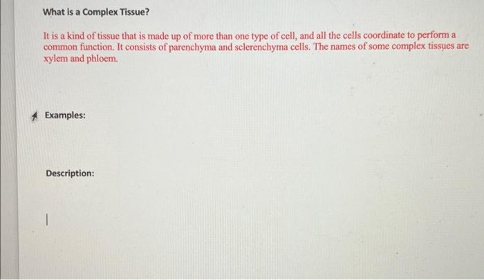 Solved What is a Complex Tissue? It is a kind of tissue that | Chegg.com