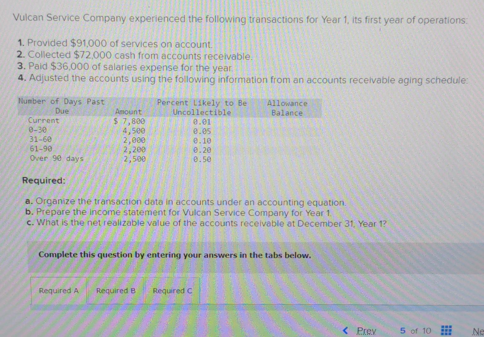 Solved Vulcan Service Company experienced the following | Chegg.com