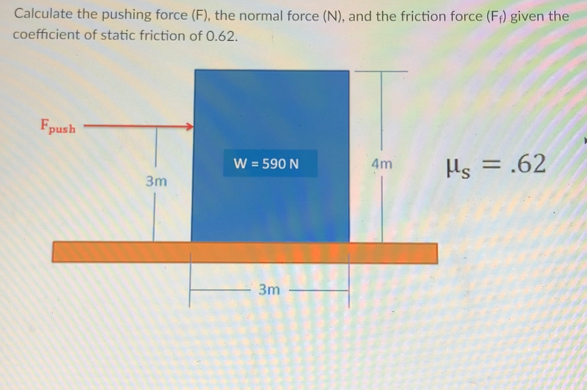 Solved Calculate the pushing force (F), ﻿the normal force | Chegg.com