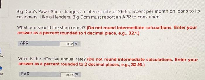 Solved Big Dom's Pawn Shop charges an interest rate of 26.6 | Chegg.com