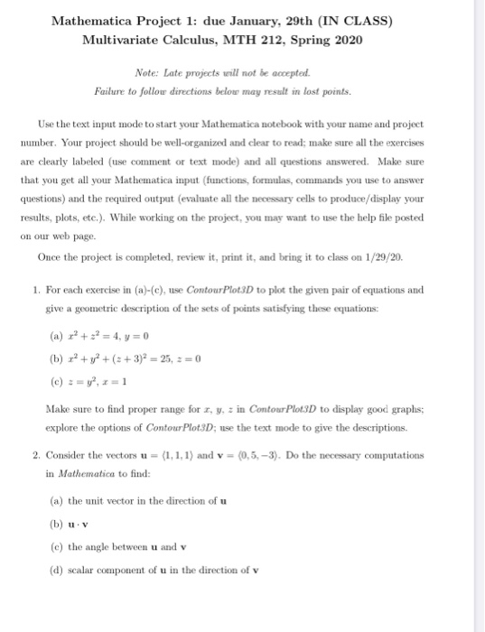 Mathematica Project 1: due January, 29th (IN CLASS) | Chegg.com
