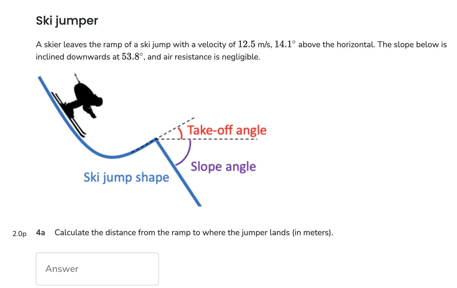 Solved Ski jumperA skier leaves the ramp of a ski jump with | Chegg.com