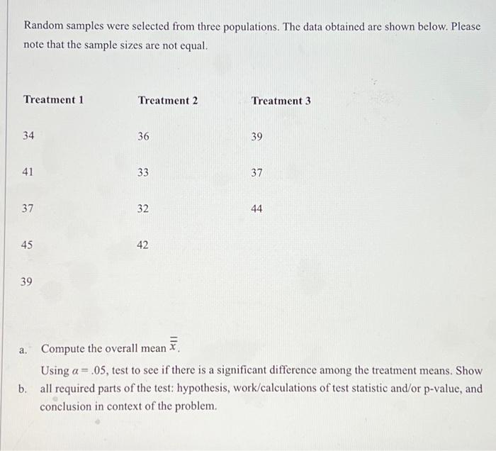 Solved Random samples were selected from three populations. | Chegg.com