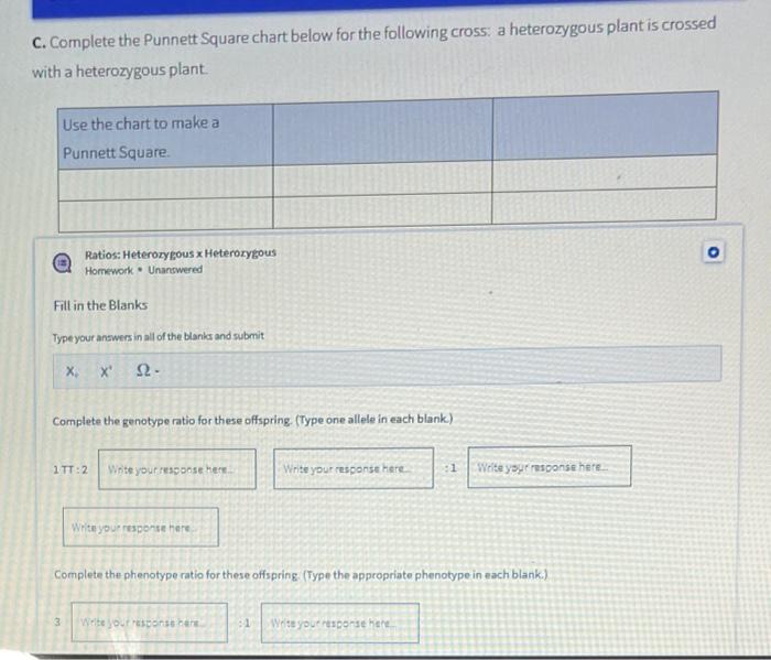 [Solved]: A. Complete the Punnett Square chart below for th