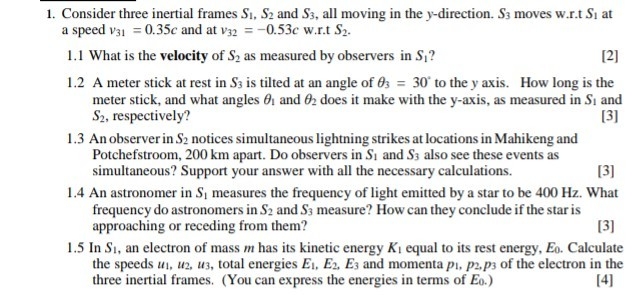 Solved 1. Consider three inertial frames S1, S2 and S3, all | Chegg.com