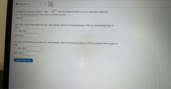Solved Consider the function f(x)8(x−3)2/3. For this | Chegg.com