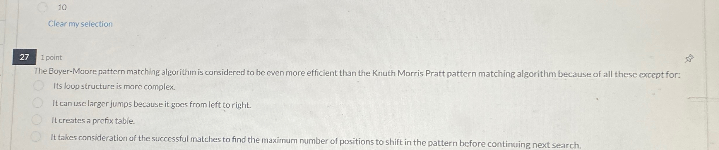 Solved 10Clear my selection27 1 ﻿pointThe Boyer-Moore | Chegg.com