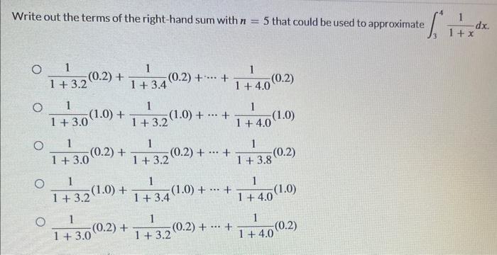 Solved Write out the terms of the right-hand sum with n=5 | Chegg.com