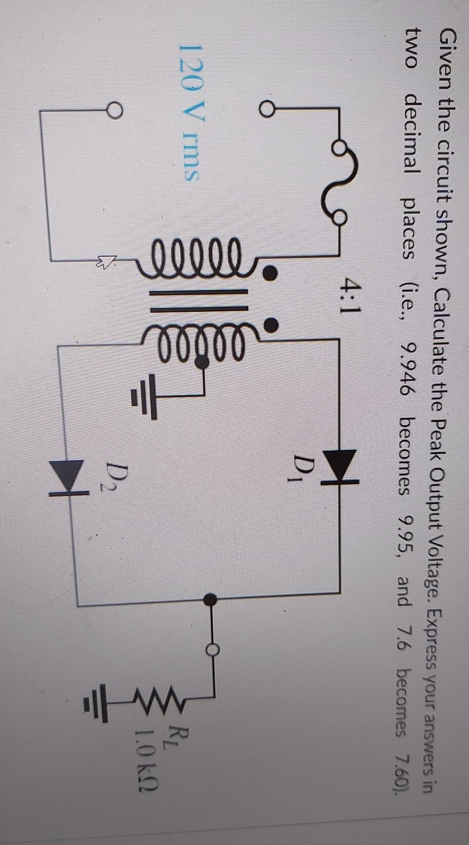 Solved Given the circuit shown, Calculate the Peak Output | Chegg.com