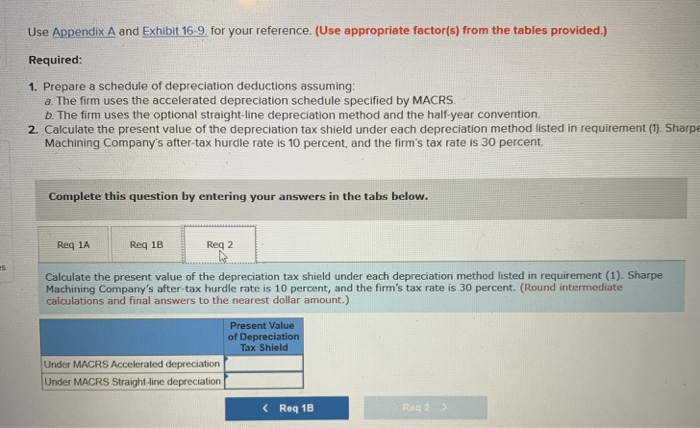 Solved Use Appendix A and Exhibit 16-9. for your reference. | Chegg.com