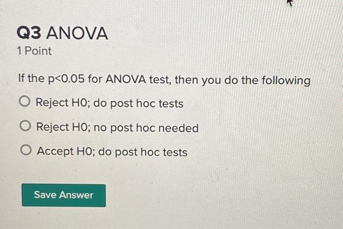 Solved Q1 ANOVA - HO vs. H1 1 Point Higher F-statistic | Chegg.com
