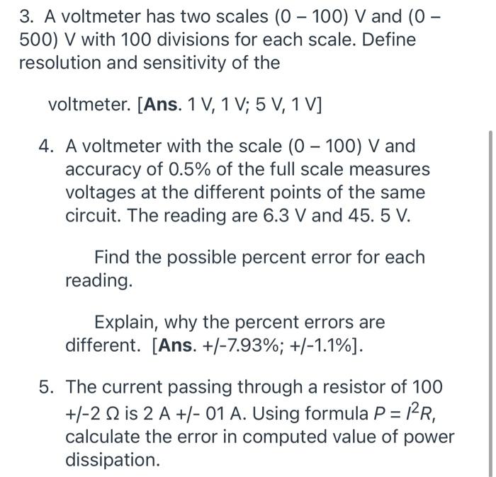 Solved 3. A voltmeter has two scales (0 – 100) V and (0 – | Chegg.com