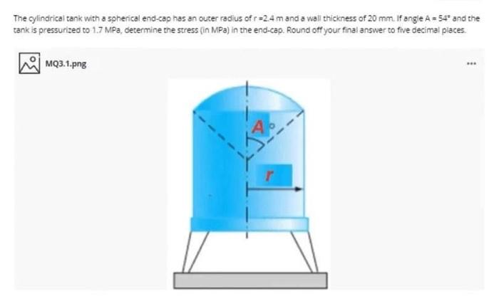Solved The cylindrical tank with a spherical end-cap has an | Chegg.com