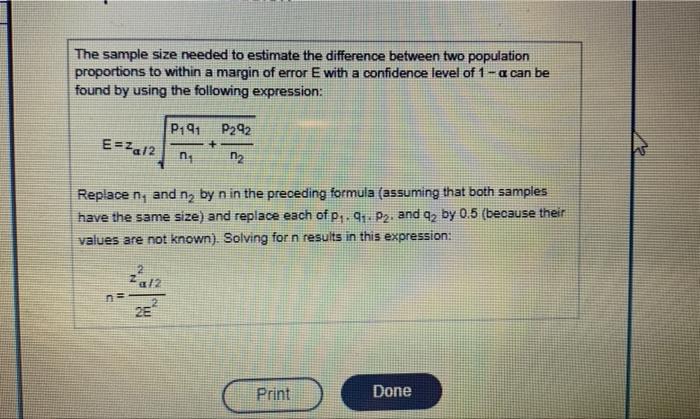 Solved The sample size needed to estimate the difference | Chegg.com