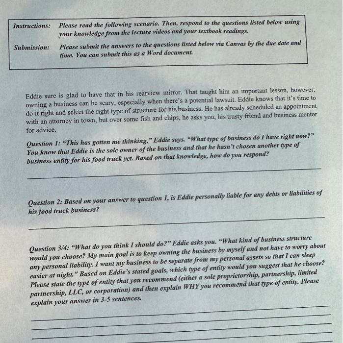 Instructions: Please read the following scenario. | Chegg.com