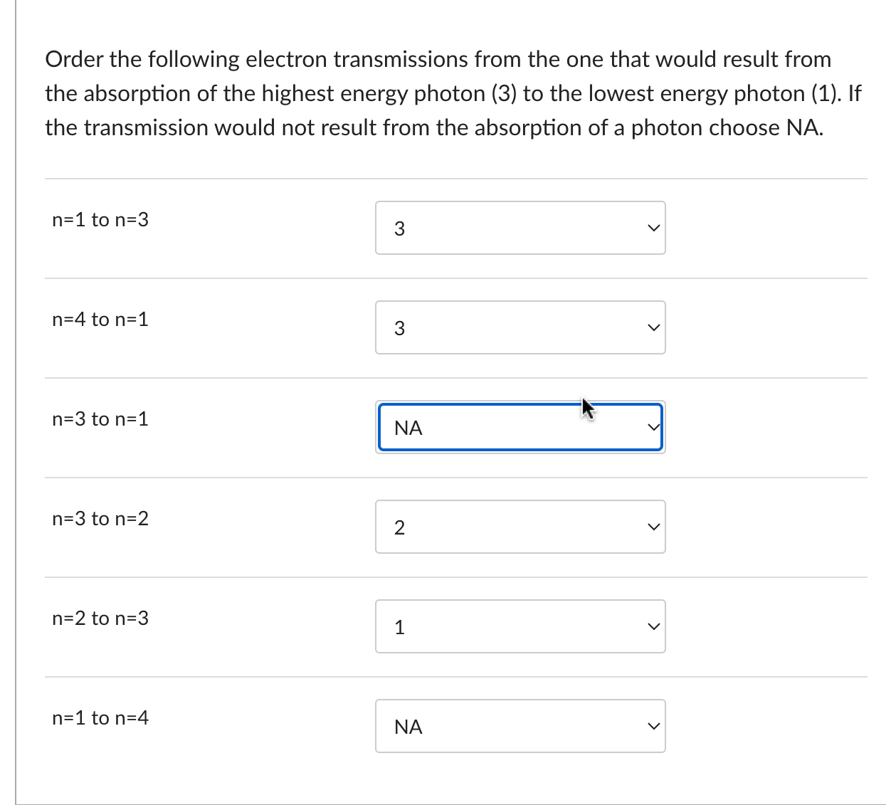 Solved Order the following electron transmissions from the | Chegg.com