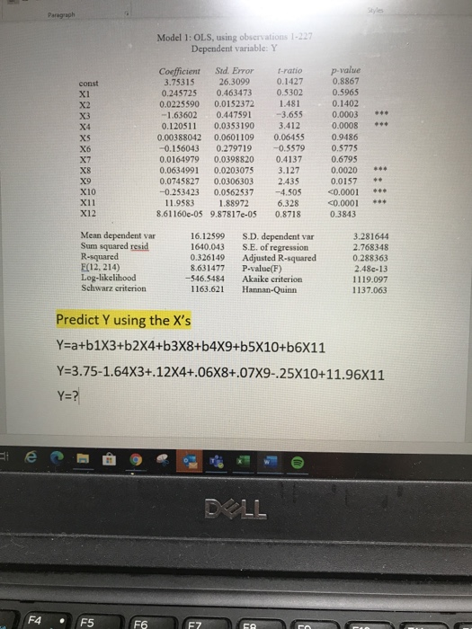 Paragraph Model 1: OLS, using observations 1-227 | Chegg.com