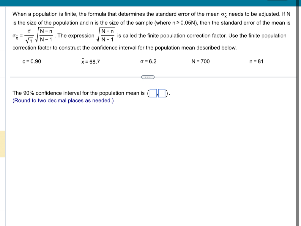 Solved When a population is finite, the formula that | Chegg.com