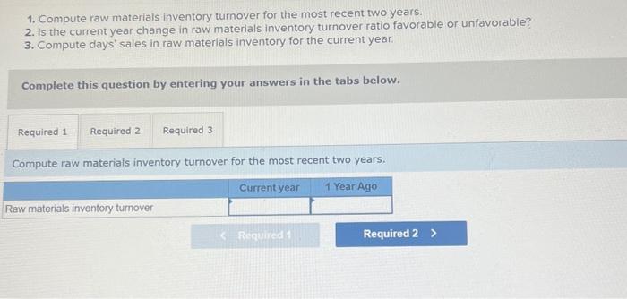 Solved 1. Compute raw materials inventory turnover for the | Chegg.com