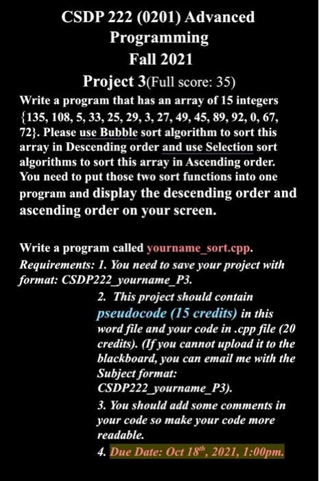 Solved CSDP 222 (0201) Advanced Programming Fall 2021 | Chegg.com