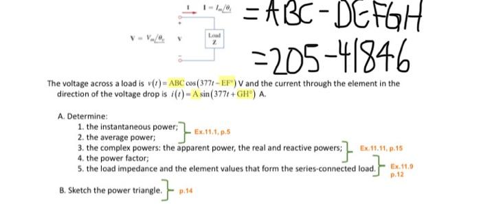Solved Load Z = ABC-DEFGH =205-41846 The voltage across a | Chegg.com