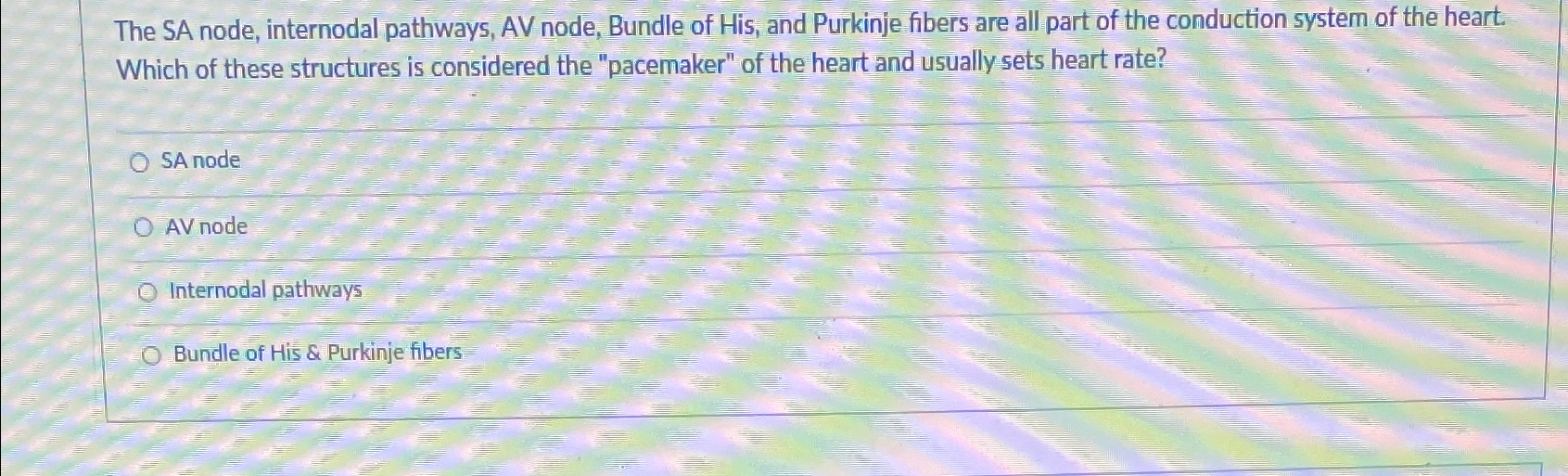 Solved The SA node, internodal pathways, AV node, Bundle of | Chegg.com