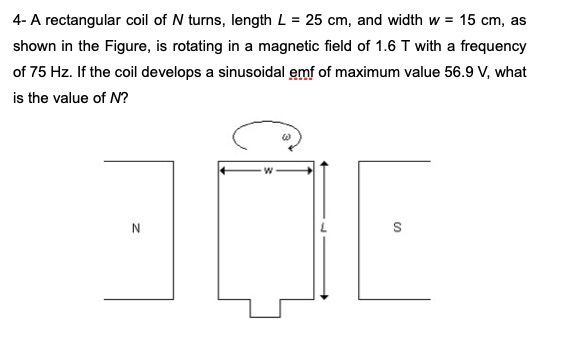 Solved 4- A rectangular coil of N turns, length L = 25 cm, | Chegg.com