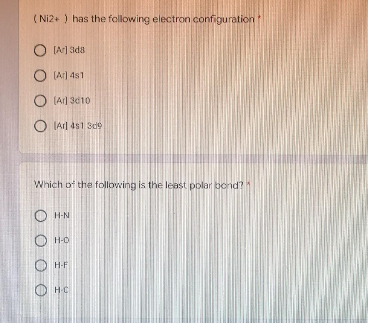 Solved (Ni2+ ) has the following electron configuration * O | Chegg.com