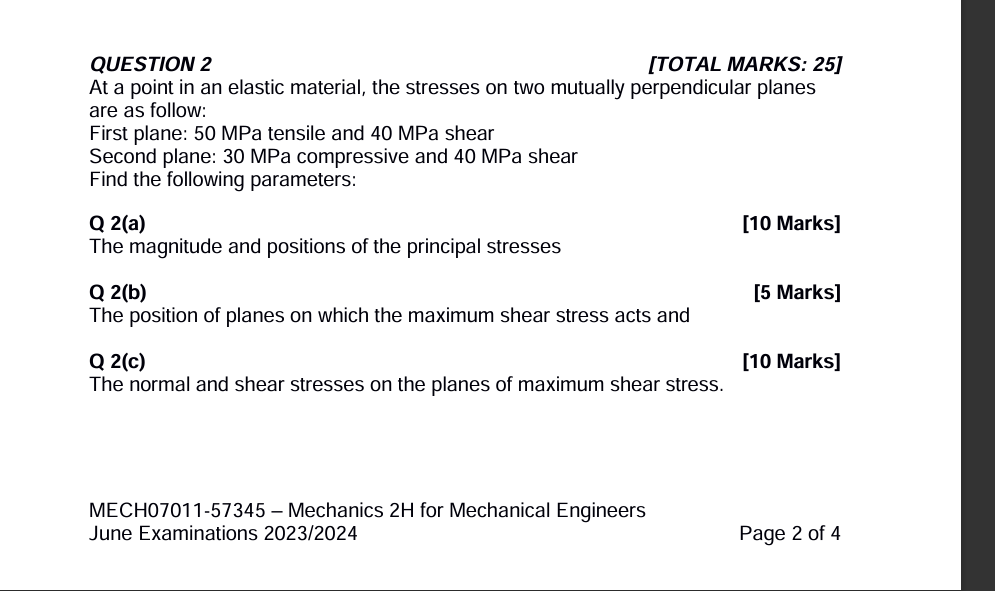 Solved QUESTION 2 [TOTAL MARKS: 25] ﻿At a point in an | Chegg.com