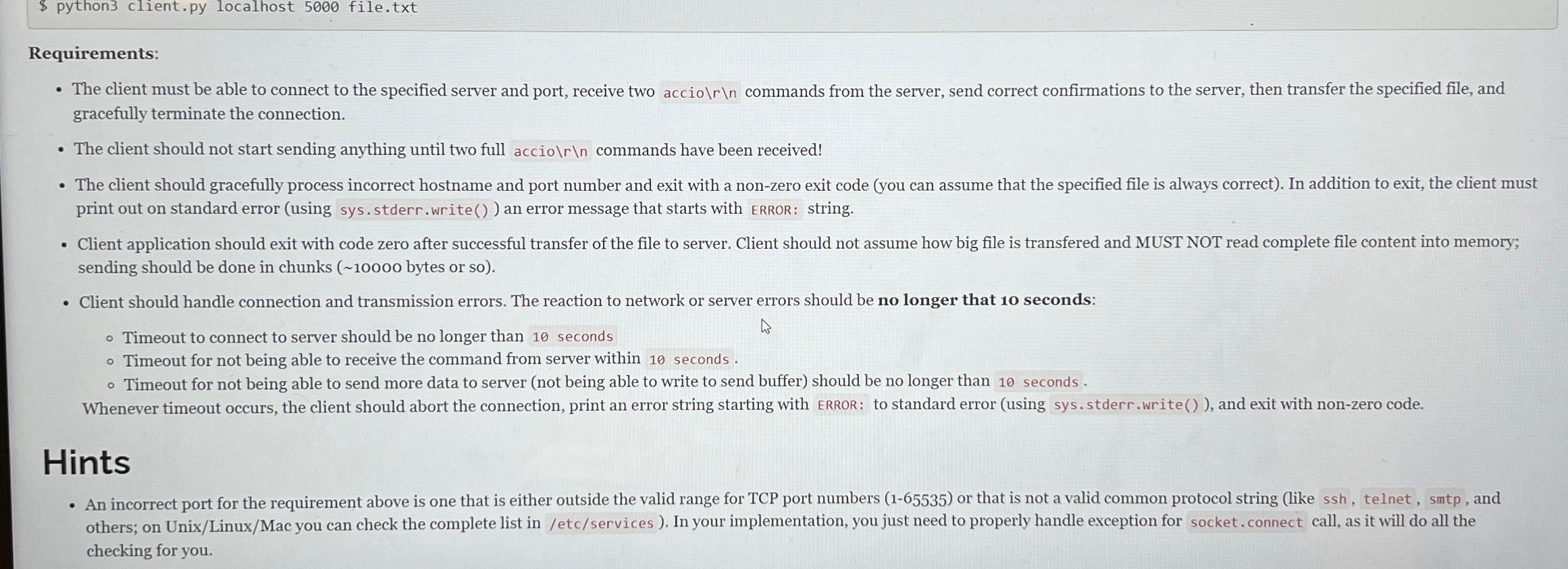 Solved $ python3 ﻿client.py localhost 5000 | Chegg.com
