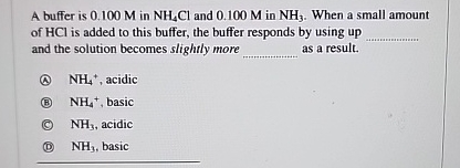 Solved A buffer is 0.100 ﻿M in NH4Cl ﻿and 0.100 ﻿M in NH3. | Chegg.com