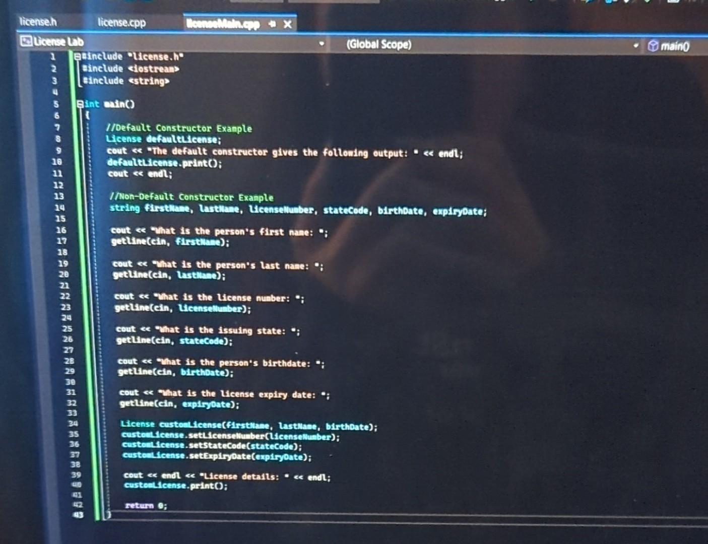 Solved licensecpp licenseMaincpp Glicenseth spragea once | Chegg.com