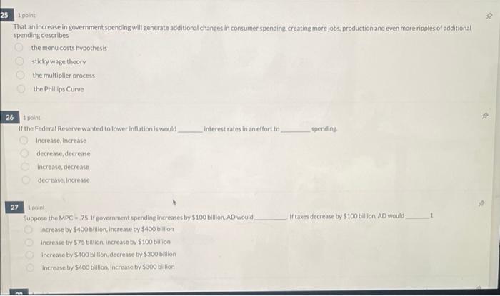 Solved 1 point When a positive AD shock causes production to | Chegg.com
