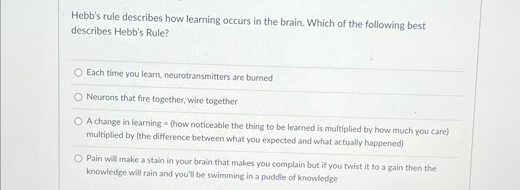 Solved Hebb's rule describes how learning occurs in the | Chegg.com