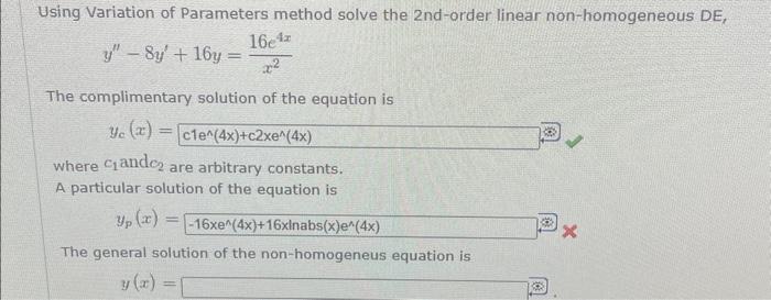 Solved Using Variation of Parameters method solve the 2 | Chegg.com