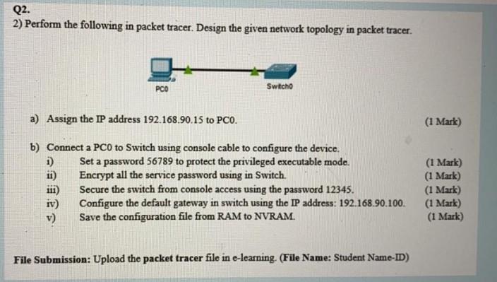 Solved Q2. 2) Perform the following in packet tracer. Design | Chegg.com