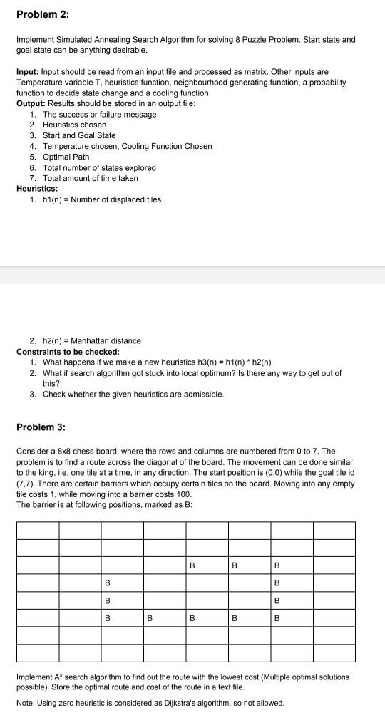 Solved Problem 2: Implement Simulated Annealing Search | Chegg.com