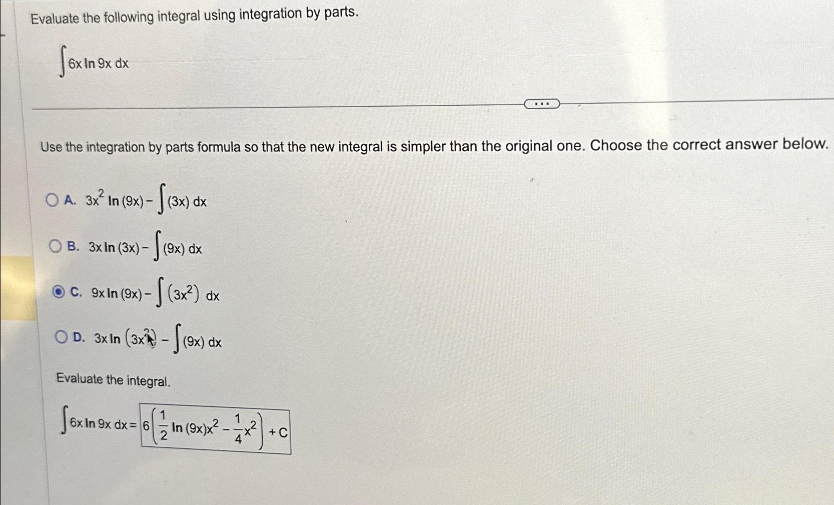 Solved Evaluate the following integral using integration by | Chegg.com