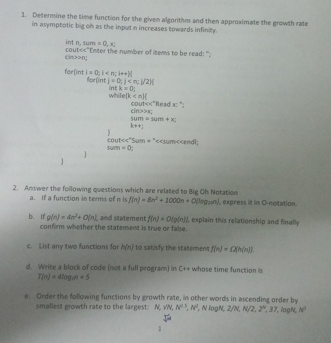 Solved 1. Determine the time function for the given | Chegg.com
