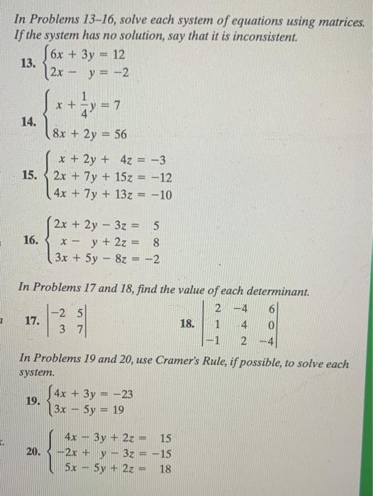 Solved In Problems 13–16, solve each system of equations | Chegg.com