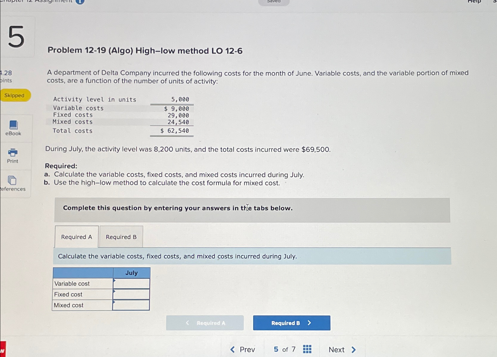 Solved Problem 12-19 (Algo) ﻿High-low method LO 12-6A | Chegg.com