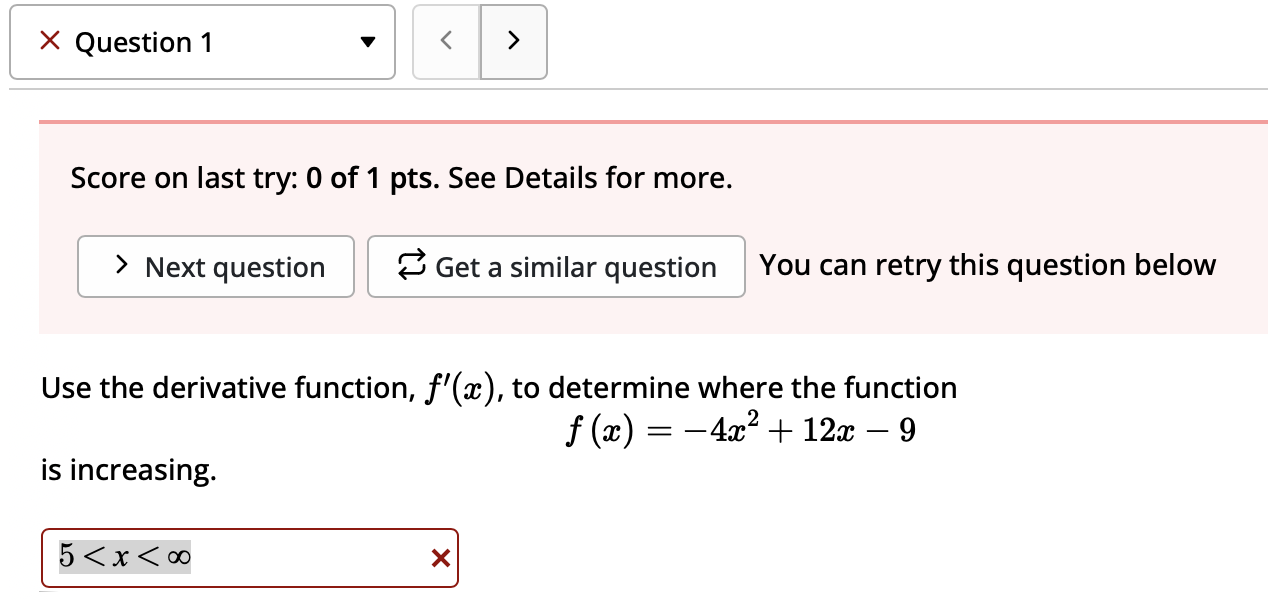 Solved Use the derivative function, f'(x), ﻿to determine | Chegg.com