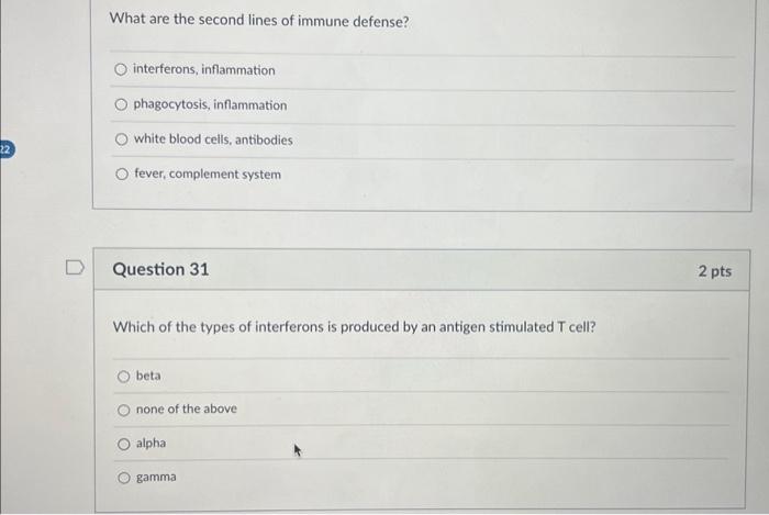 What are the second lines of immune defense? | Chegg.com